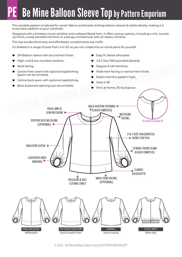 Be Mine Balloon Sleeve Top - Pattern Emporium