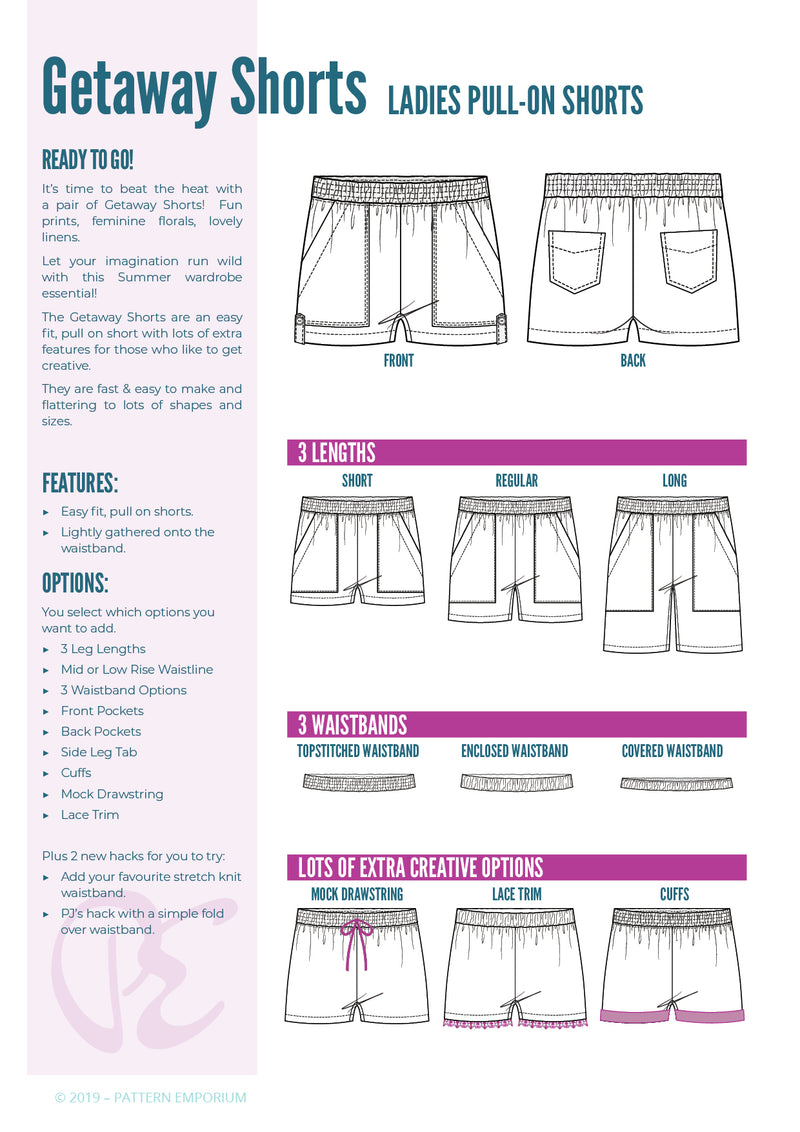Ladies Getaway Pull on Shorts PDF Sewing Pattern - Pattern Emporium